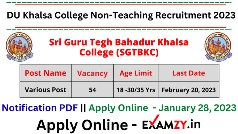 DU Khalsa College Non-Teaching Recruitment 2023 Notification Released ...