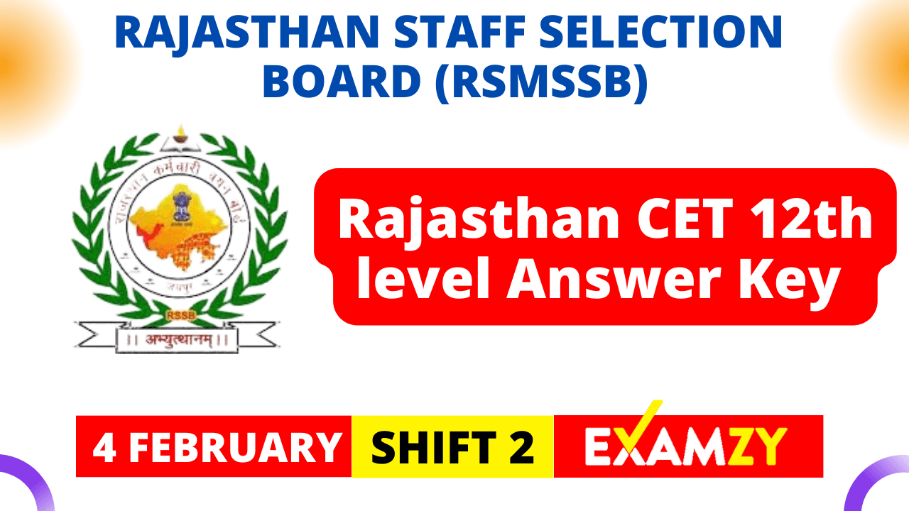 Rajasthan CET Answer Key 4 Feb 2023 Shift 2| Rajasthan CET 12th Level ...