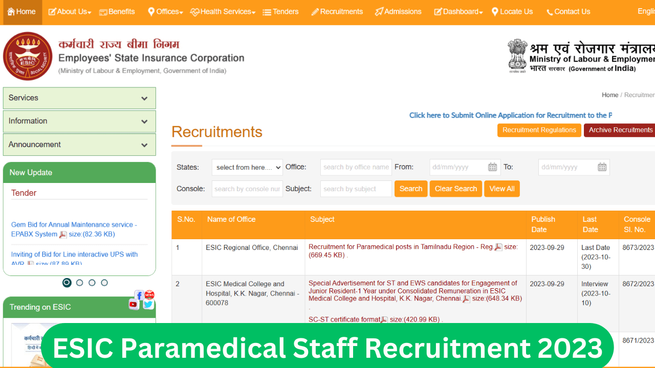 ESIC Paramedical Staff Recruitment 2023 [1000+ Post] Notification and ...
